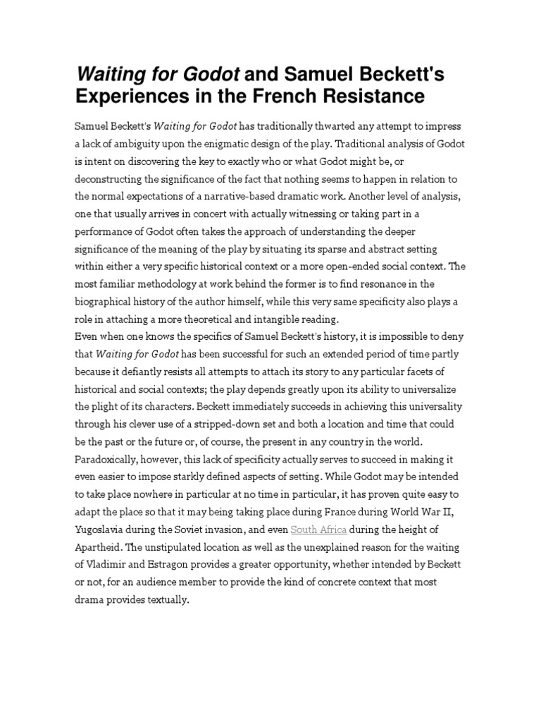 Waiting For Godot | PDF | Existentialism | Samuel Beckett