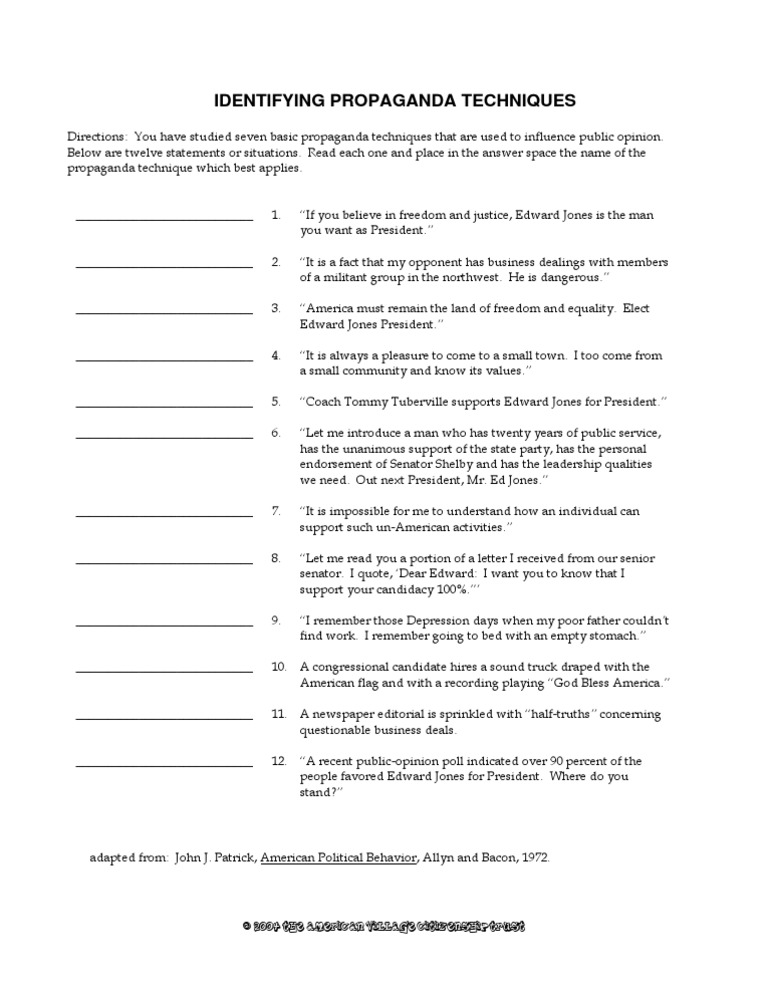 Propaganda Techniques Worksheet