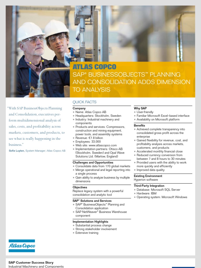 Atlas Copco: Sap® Businessobjects™ Planning and Consolidation Adds ...