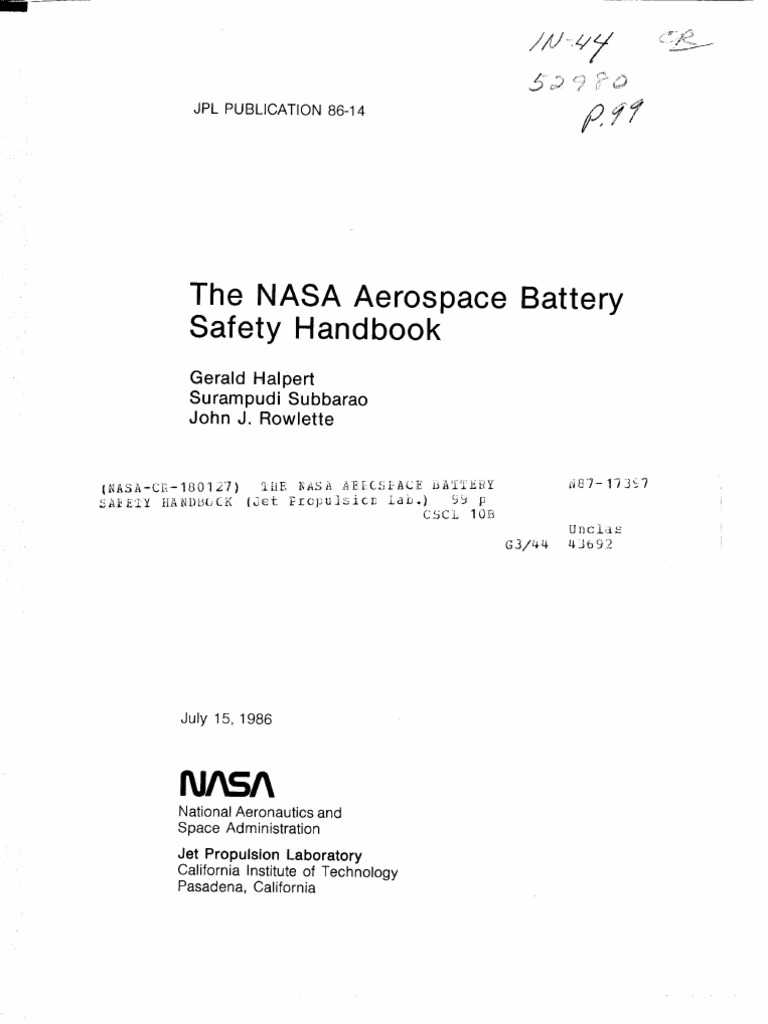 The NASA Aerospace Battery Safety Handbook | PDF | Battery (Electricity ...