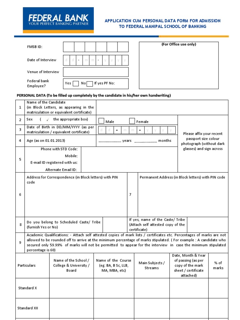 Application Cum Personal Data Form | PDF | Identity Document | Academic ...