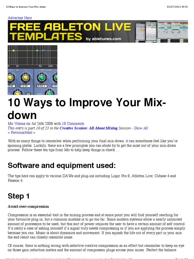 10 Ways To Improve Your Mix-Down | Download Free PDF | Equalization ...