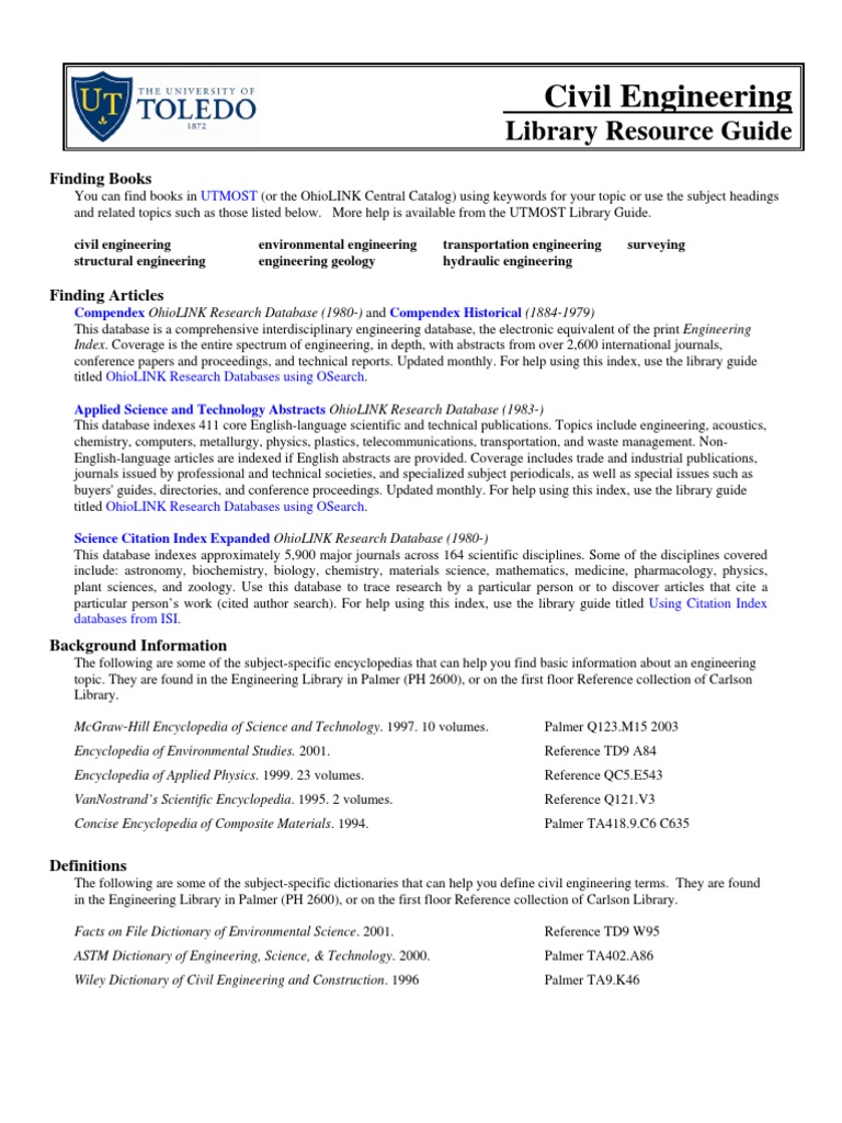 Civil Engineering: Library Resource Guide | PDF | Science And ...