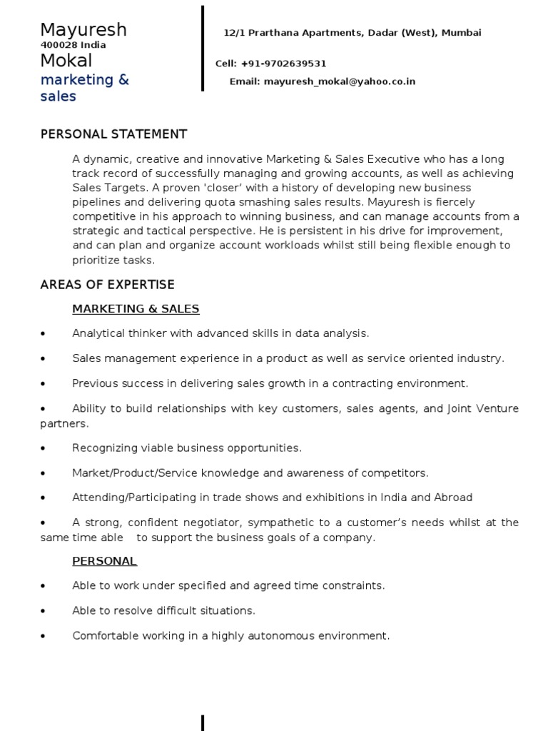 Mayuresh Mokal: Marketing & Sales | PDF | Business Development | Marketing