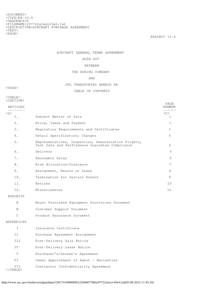 Aircraft Purchase Agreement | PDF | Indemnity | Boeing