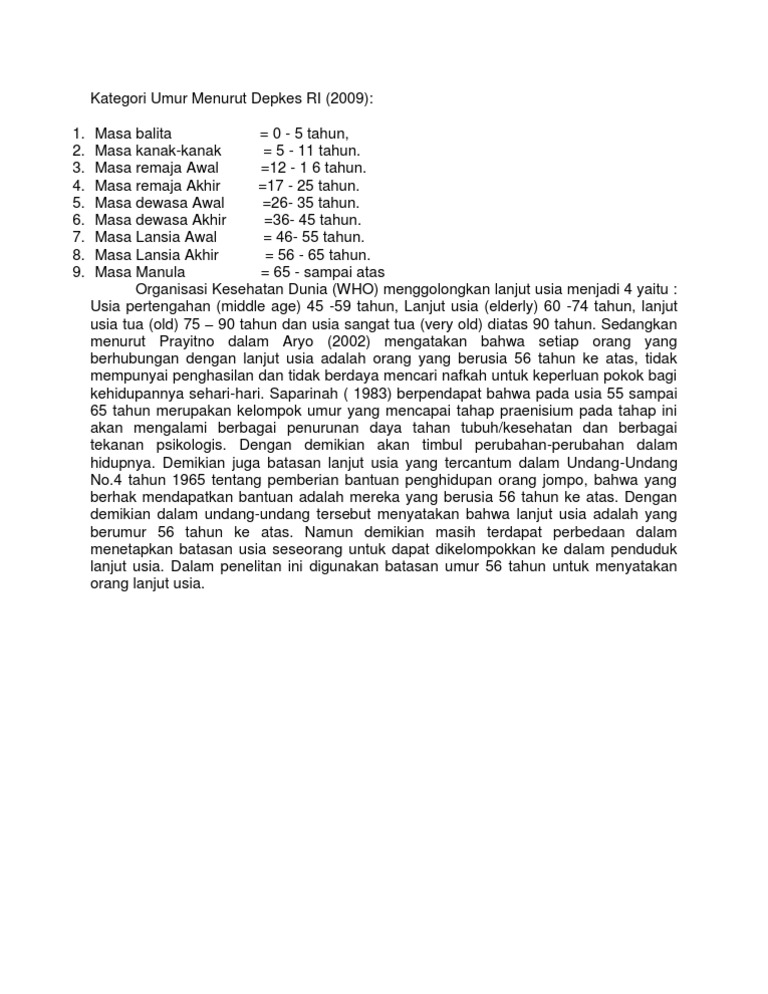 Kategori Umur Menurut Depkes RI | PDF