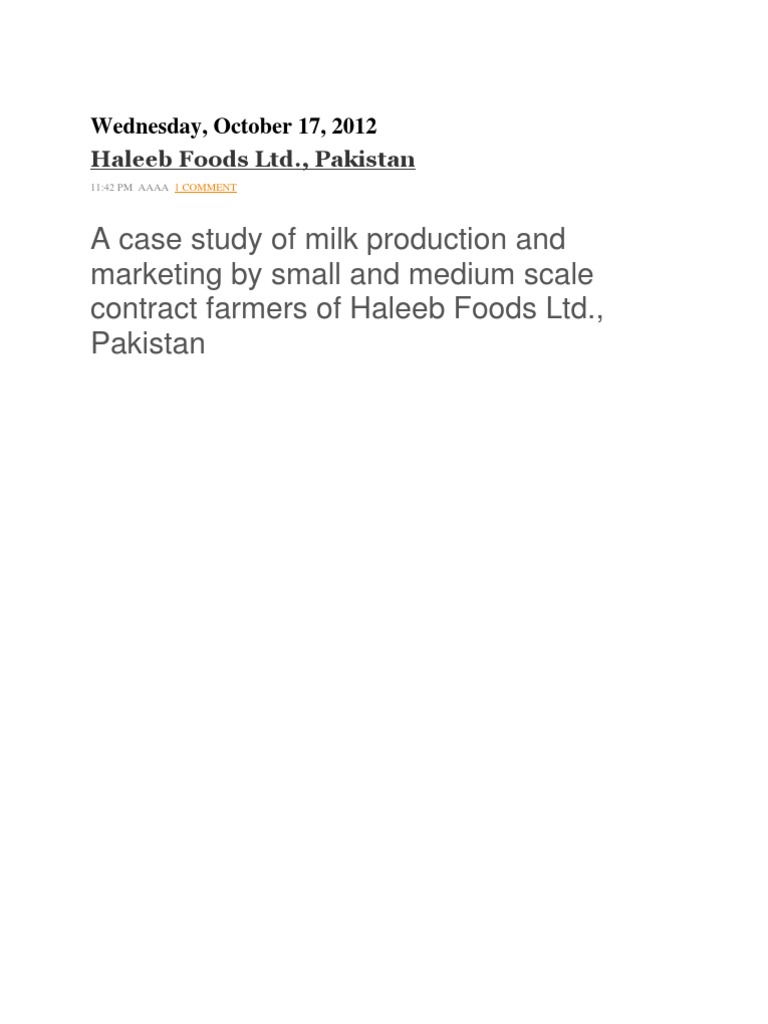 Case Study of Milk Production | PDF | Livestock | Milk