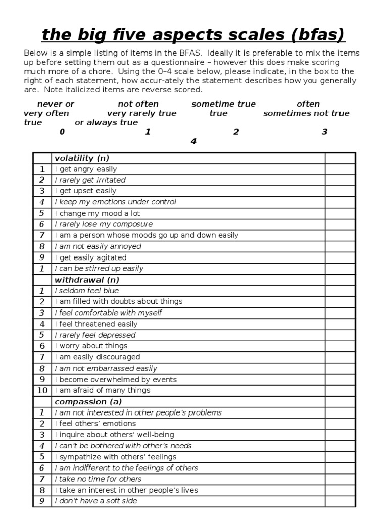 Assessment, Big 5 Aspects | PDF | Behavioural Sciences | Cognition