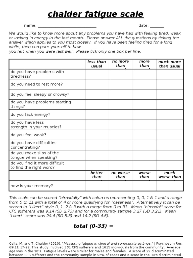 Assessment, Chalder Fatigue Scale | PDF