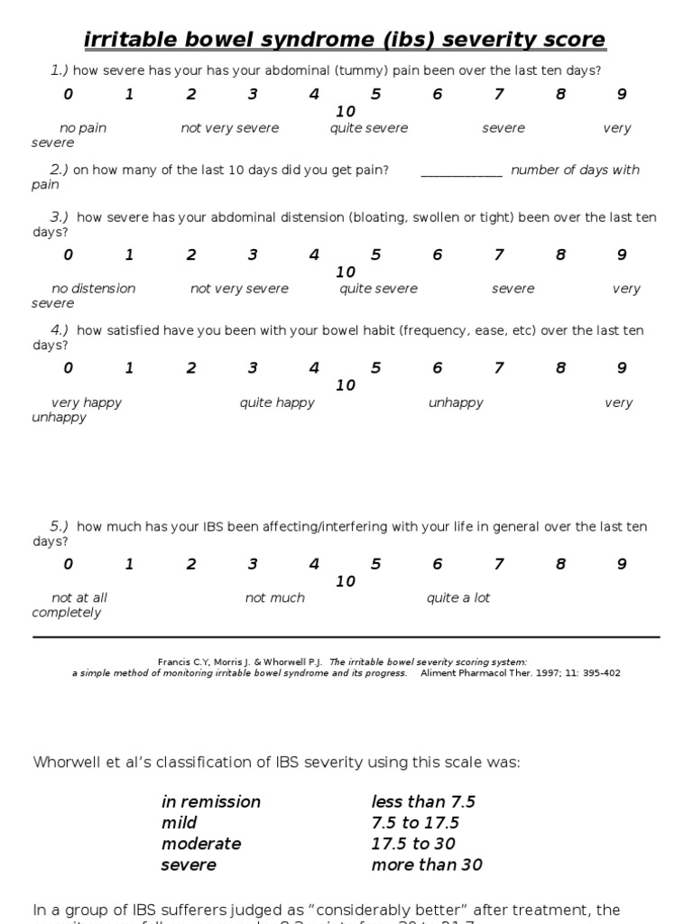 IBS Severity Score Questionnaire | PDF | Wellness