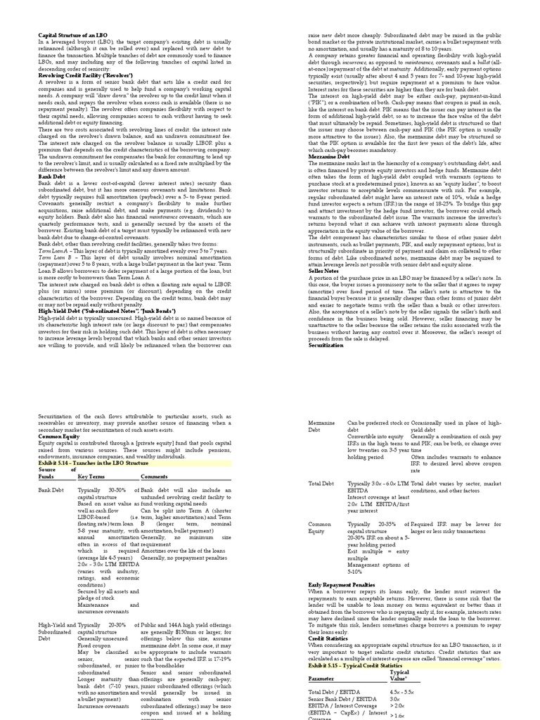 Mezzanine Debt in LBO Capital Structure | PDF | Leveraged Buyout ...