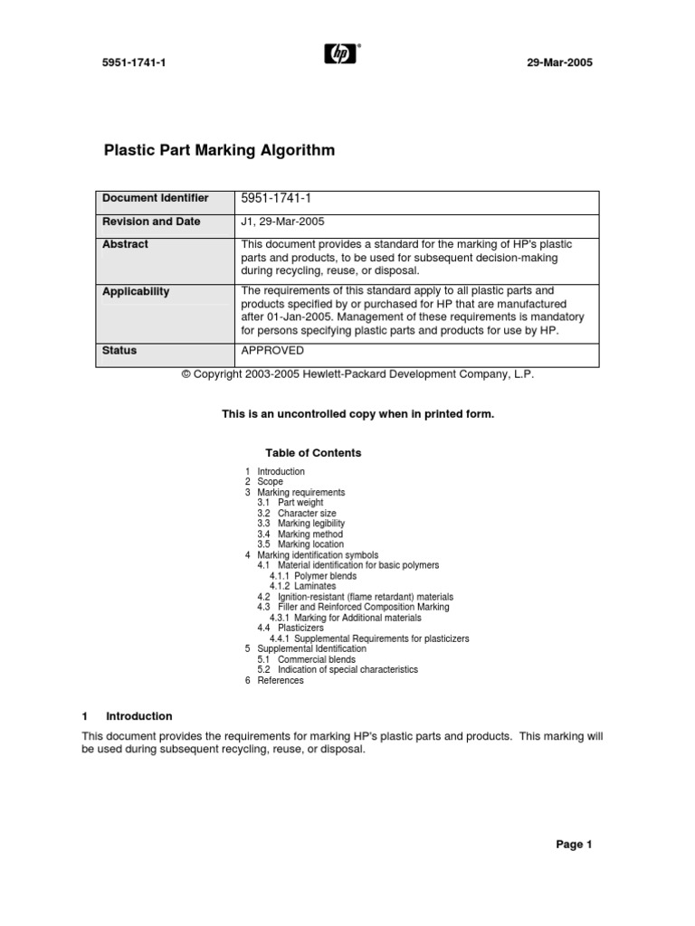Plastic Mark Specifications | PDF | Textiles | Plastic