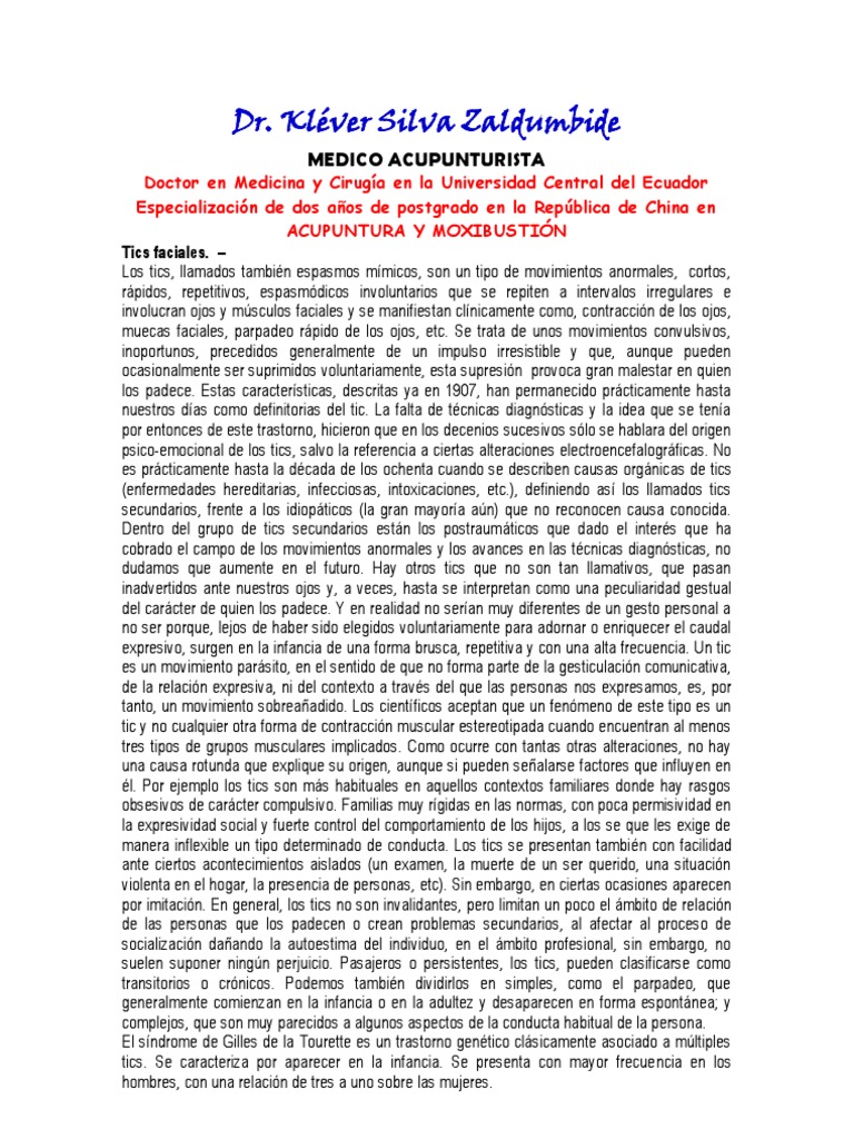 Tics Faciales | PDF | Síndrome de Tourette | Comportamiento