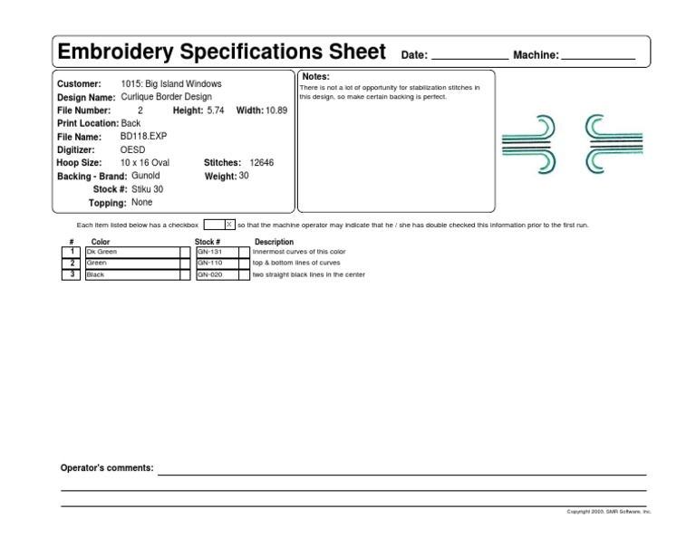 Embroidery Specifications Overview | PDF