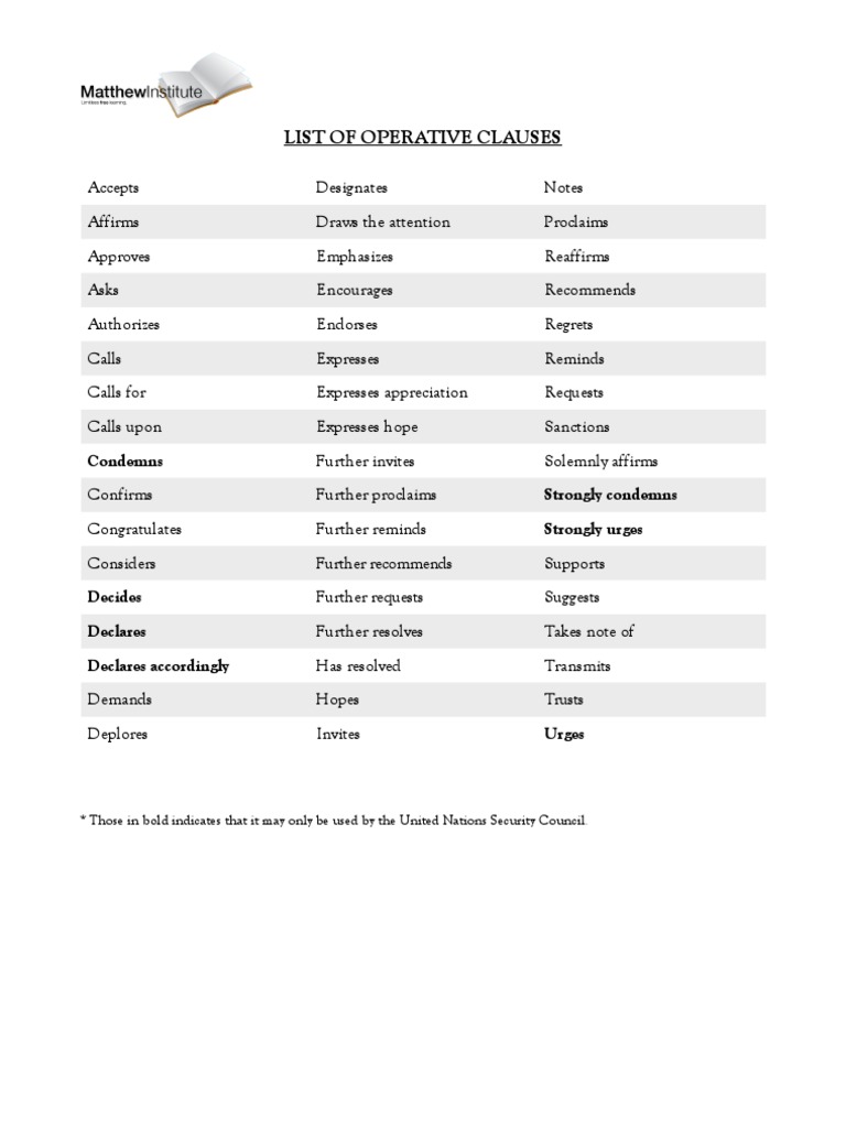 Operative Clauses for MUN Use | PDF