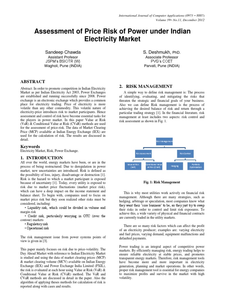 Risk Management in Electricity Market | PDF | Value At Risk | Hedge ...
