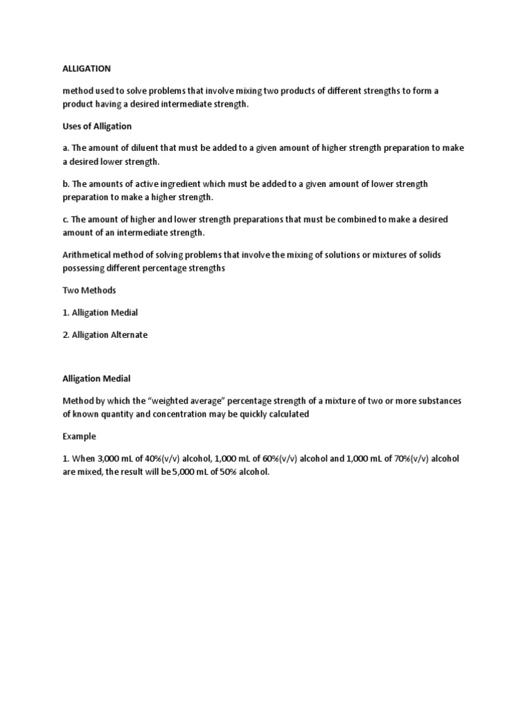 Alligation Handout | PDF | Chemical Substances | Chemistry