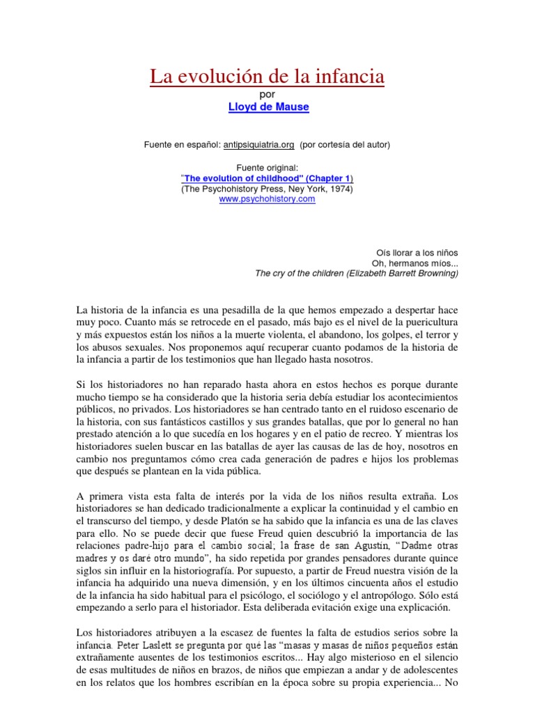 Evolución de la Infancia según Demause | PDF | Psicoanálisis | Adultos