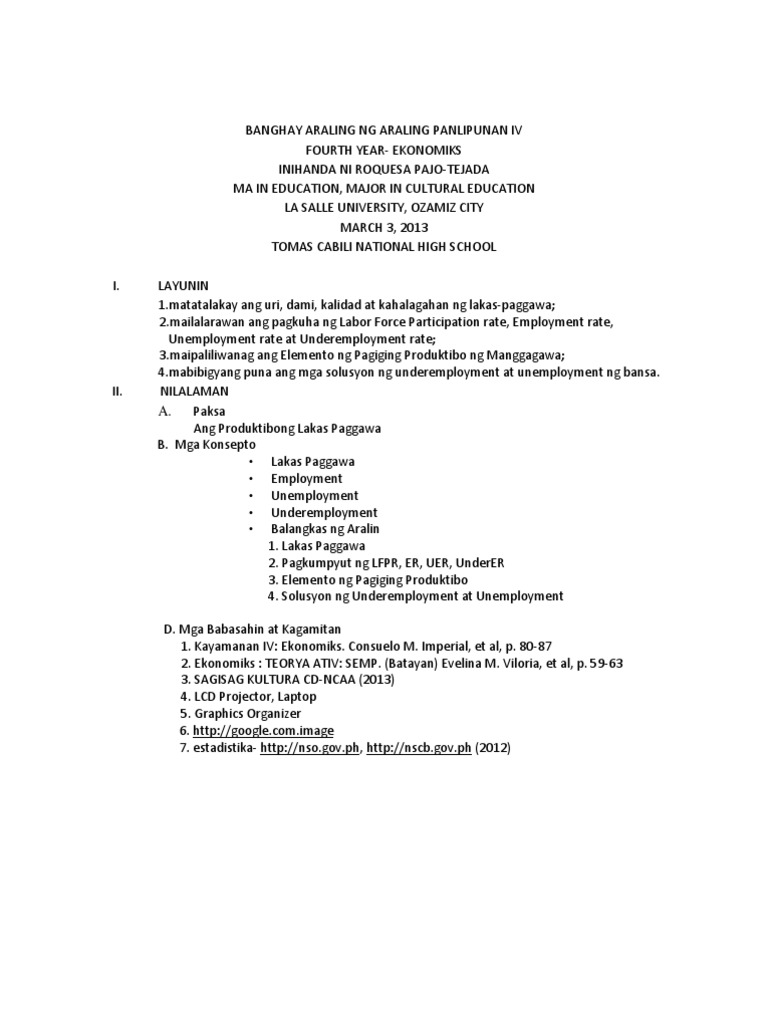 Lesson Plan Economics IV | PDF