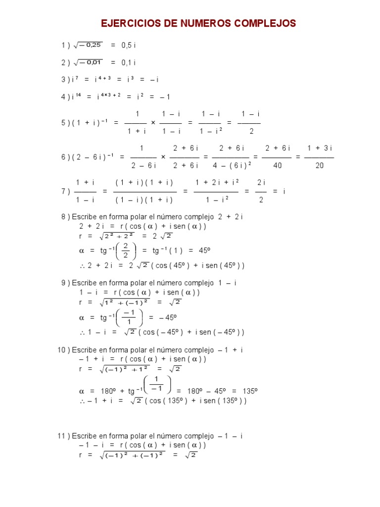 Ejercicios Resueltos de Números Complejos | PDF | Integral | Ecuaciones