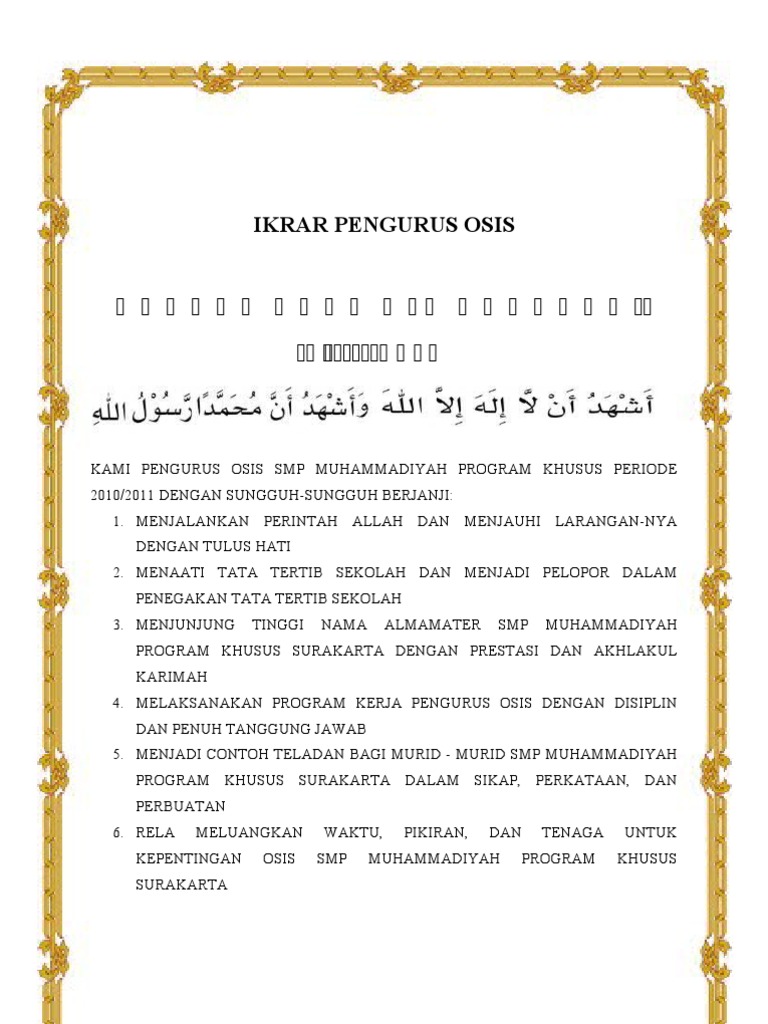 Ikrar Pengurus Osis | PDF