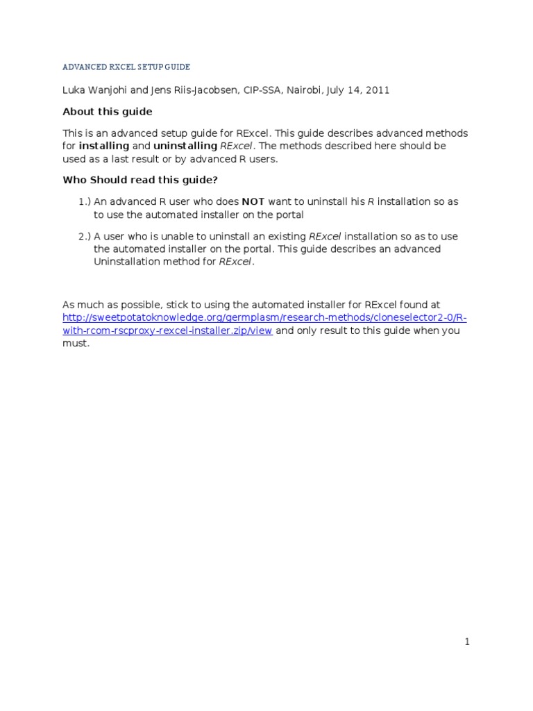 Advanced RExcel Installation Guide | PDF | Windows Registry | Installation (Computer Programs)