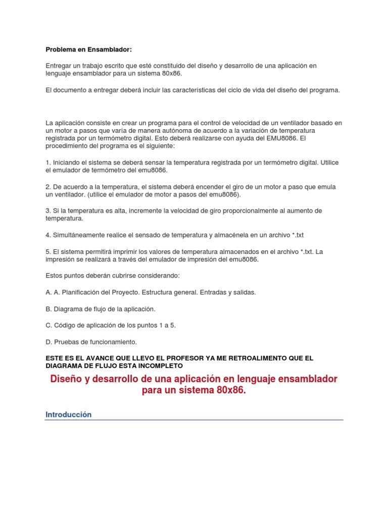 Proyecto Ensamblador | PDF | Lenguaje ensamblador | Programa de computadora