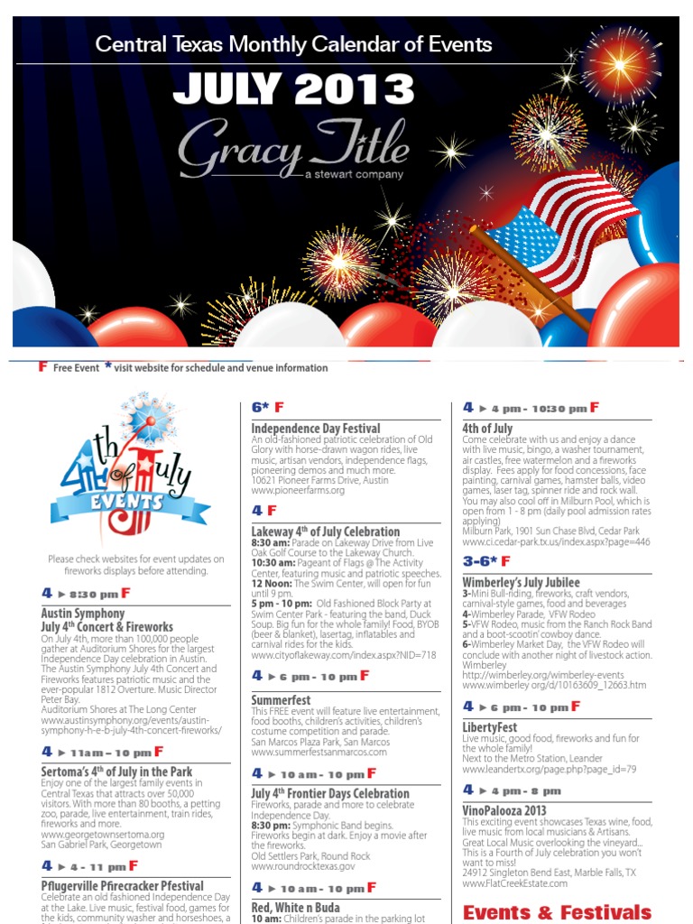 July Calendar of Events | PDF | Austin | Independence Day (United States)