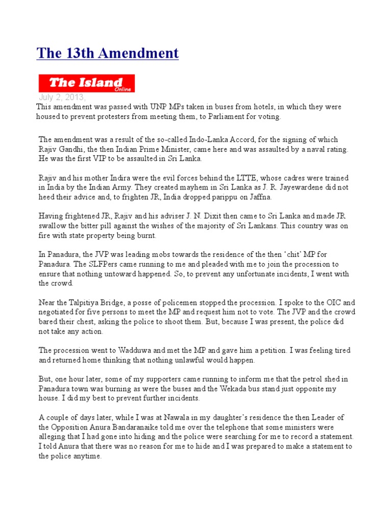The 13th Amendment | PDF | Sri Lanka | Government
