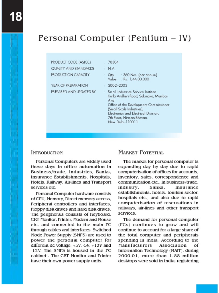 Personal Computer (Pentium - IV) : Ntroduction Arket Otential | PDF ...
