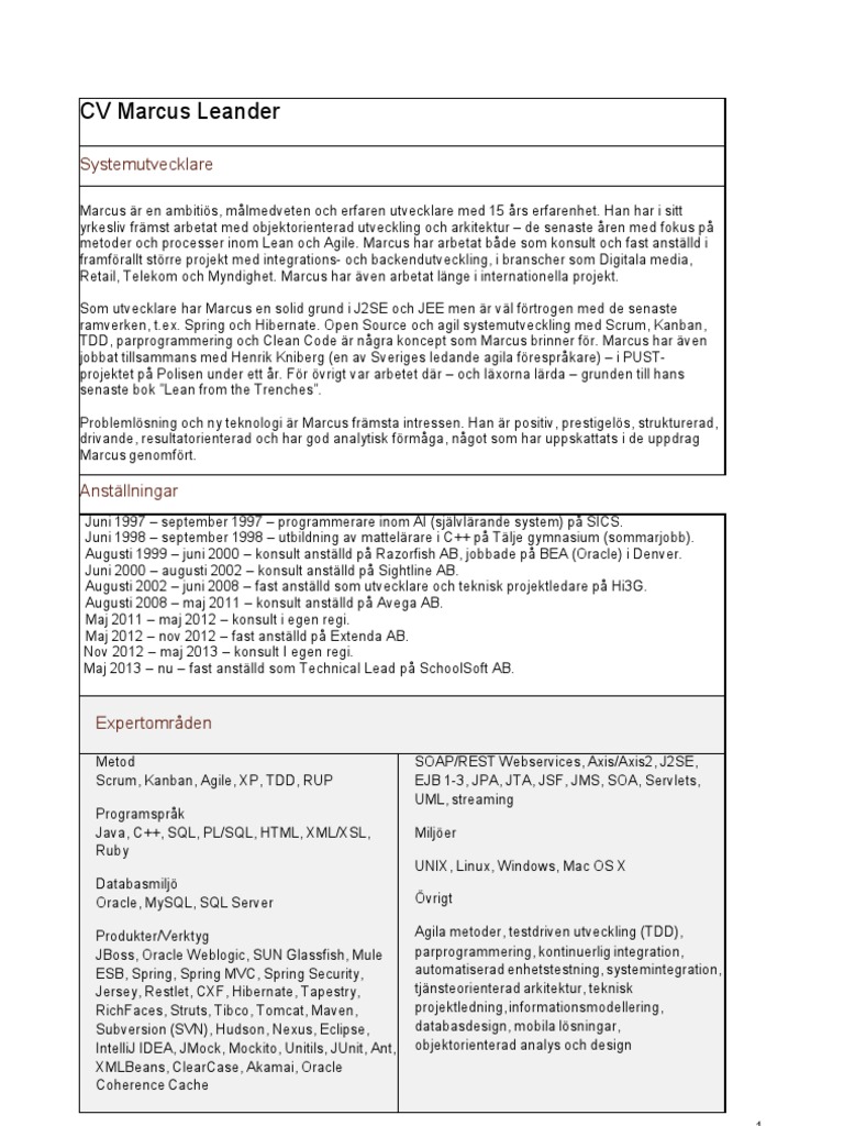CV Marcus Leander 2013 Uppdaterad | PDF