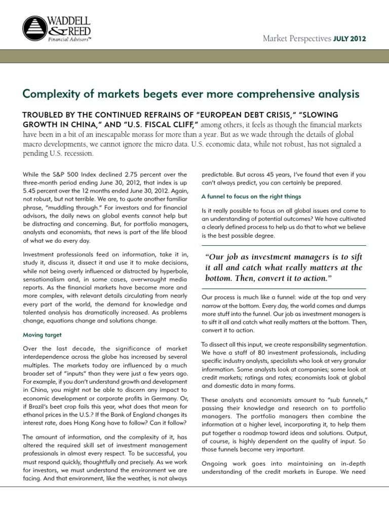 Complexity of Markets Begets Ever More Comprehensive Analysis | PDF ...