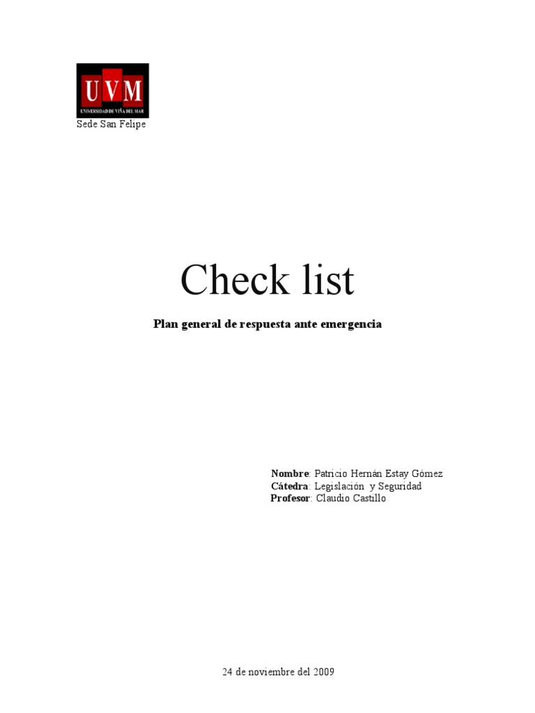 Check List Plan de Emergencia | PDF | Accidente (general) | Science