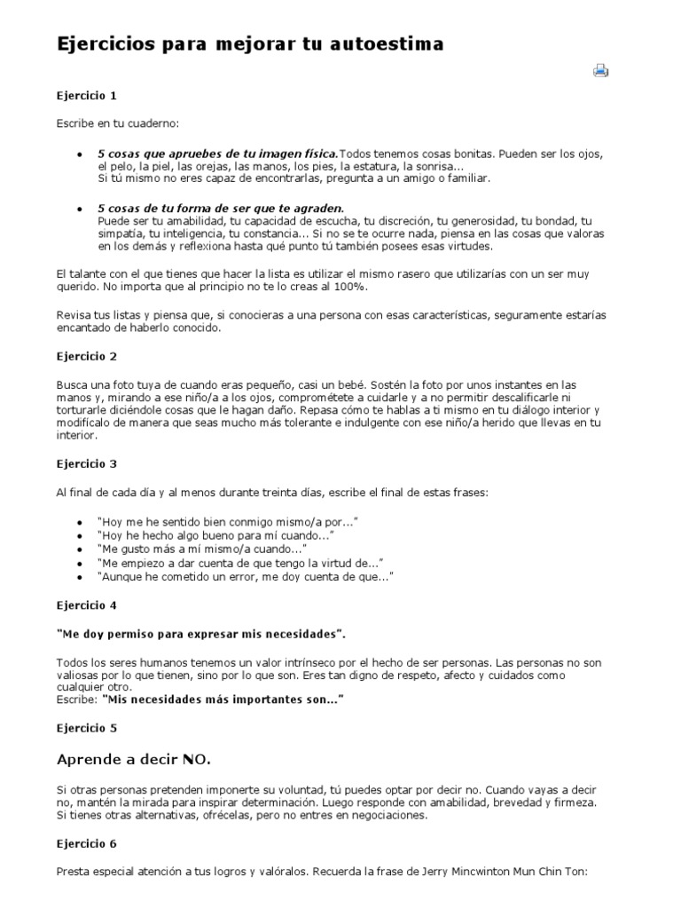 Ejercicios Para Mejorar Tu Autoestima12 | Autoestima | Adultos
