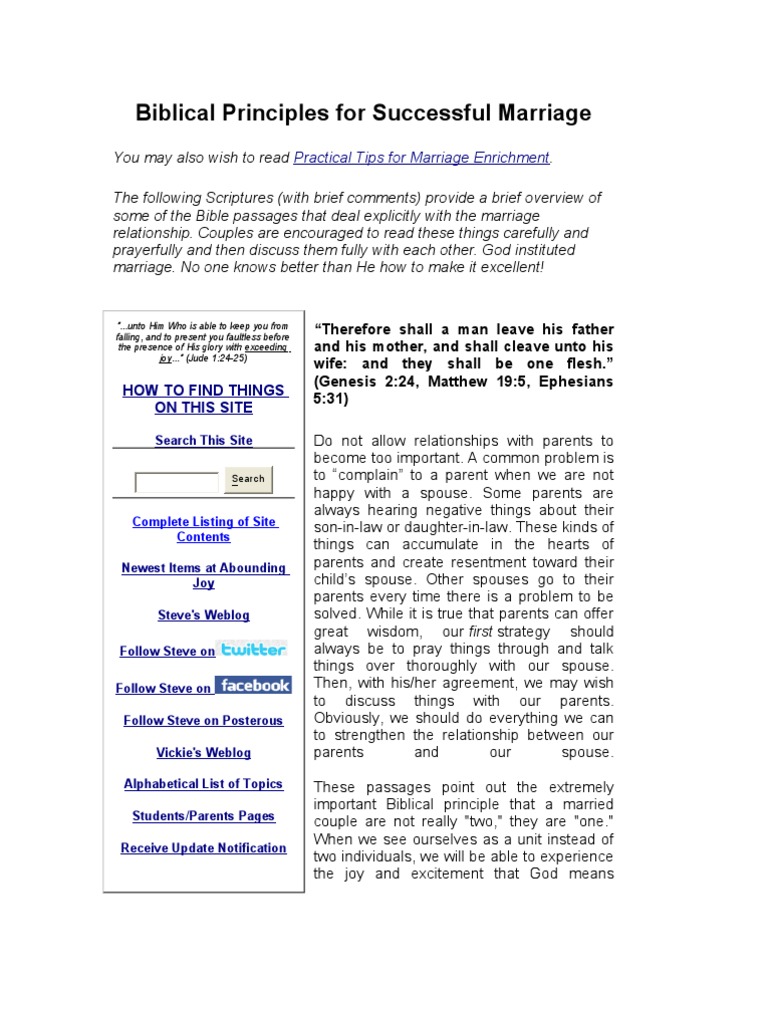 Biblical Principles For Successful Marriage | PDF | Wife | Marriage