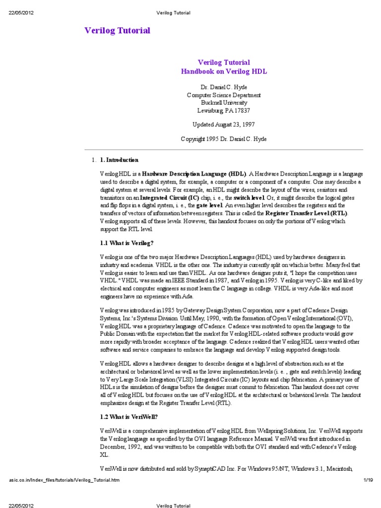 Verilog Tutorial | PDF | Hardware Description Language | Digital ... Verilog Tutorial | PDF | Hardware Description Language | Digital ...