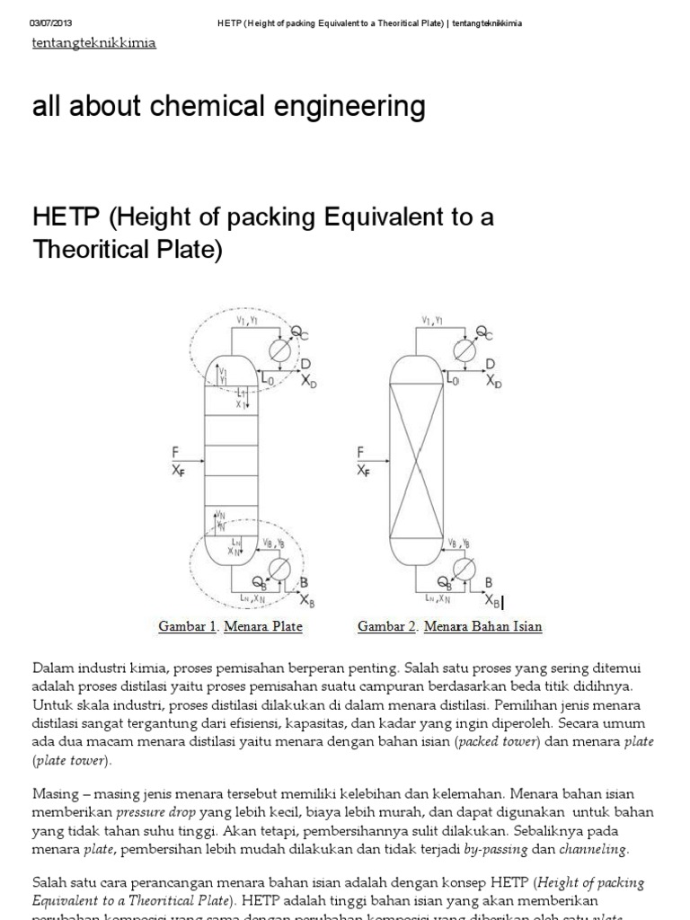 HETP (Height of Packing Equivalent To A Theoritical Plate ...
