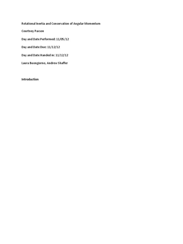 Physics Lab: Angular Momentum | PDF | Torque | Inertia