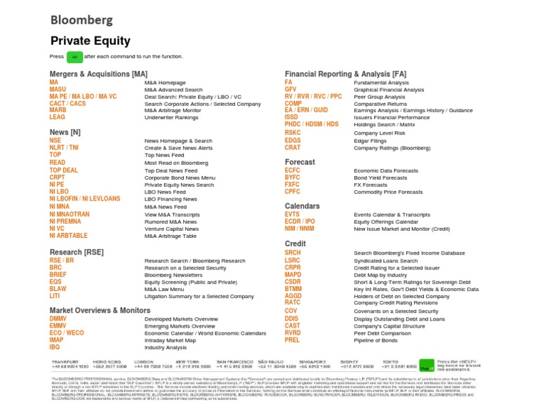 Private Equity Cheat Sheet Bloomberg Terminal | PDF | Private Equity ...