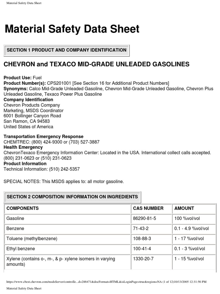 Chevron Mid-Grade Unleaded | Personal Protective Equipment | Gasoline