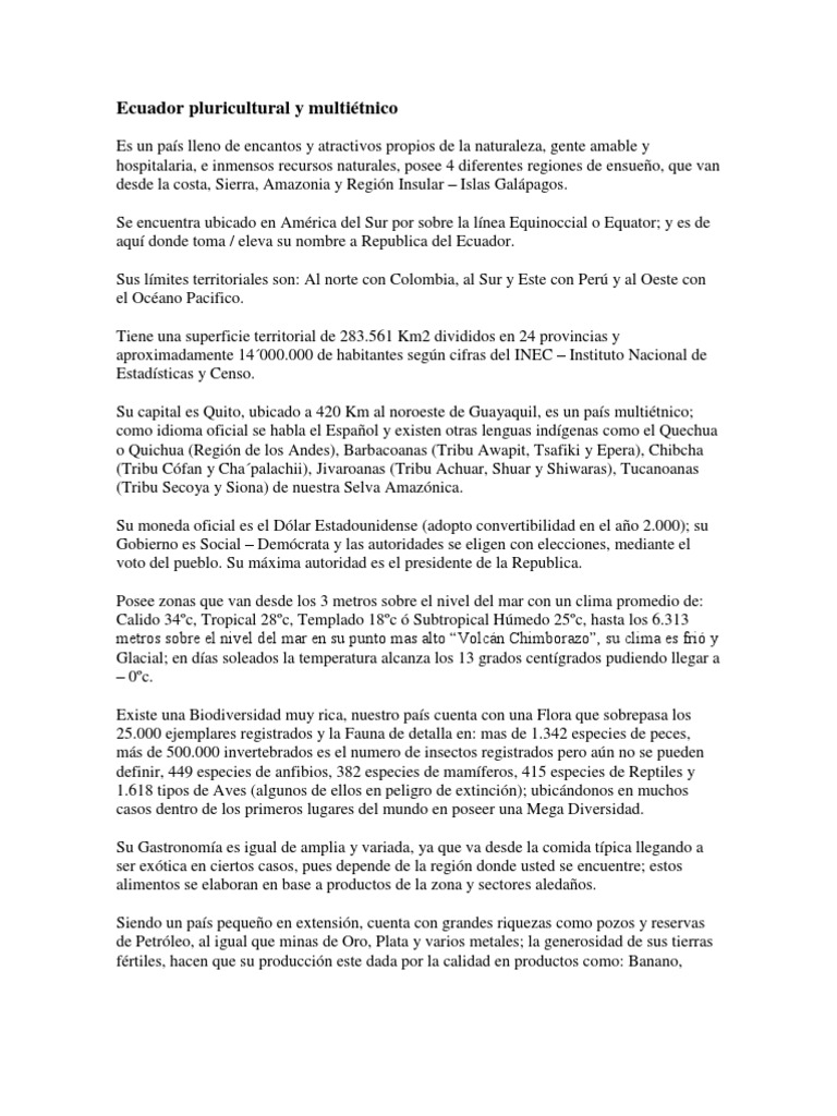 Ecuador Pluricultural y Multiétnico | PDF | Ecuador | Personas