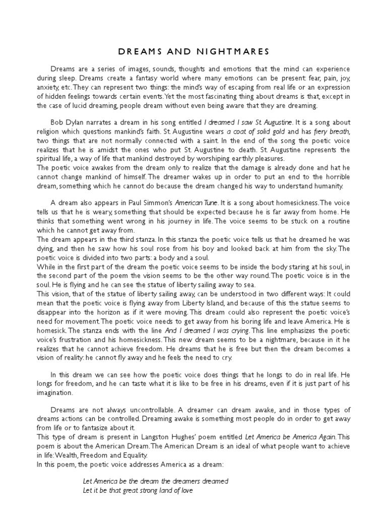 Dreams and Nightmares in Poetry | Dream | Poetry