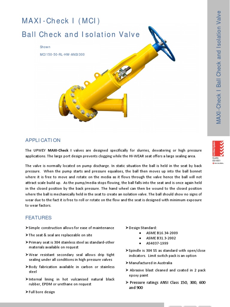 MAXI-Check I (MCI) Ball Check and Isolation Valve: Application | PDF ...