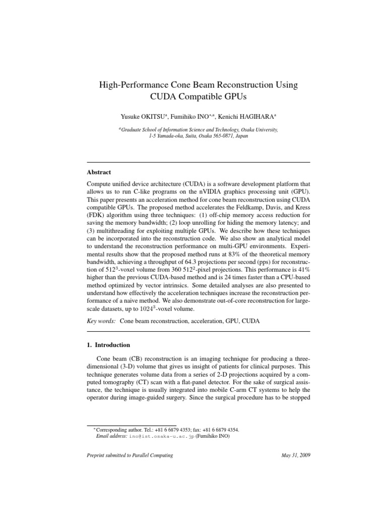 High-Performance Cone Beam Reconstruction Using Cuda Compatible Gpus | PDF | Graphics Processing ...