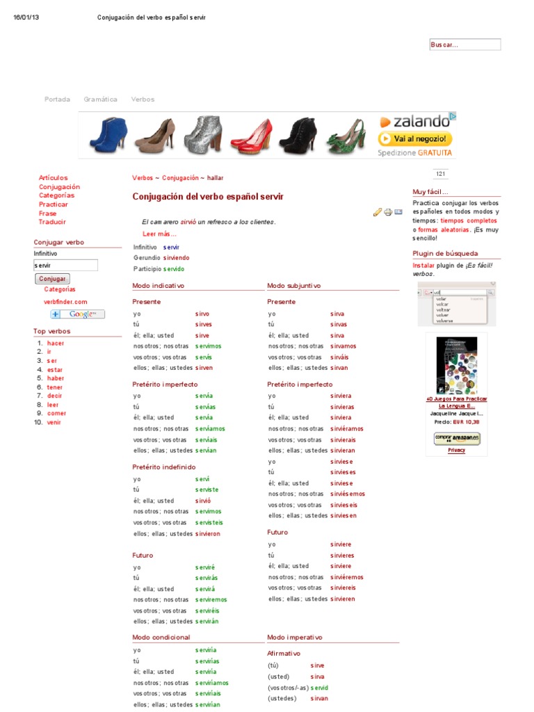 Conjugación Del Verbo Español Servir | PDF | Conjugación gramatical | Verbo