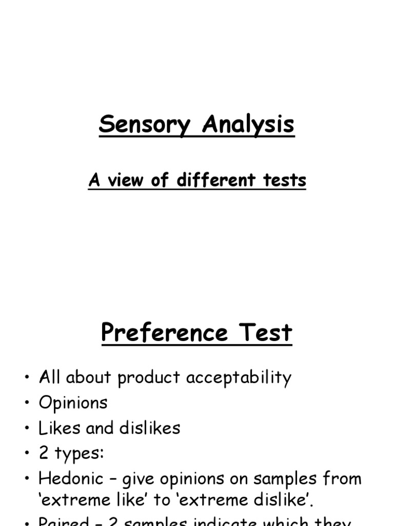 Sensory Analysis: A View of Different Tests | PDF