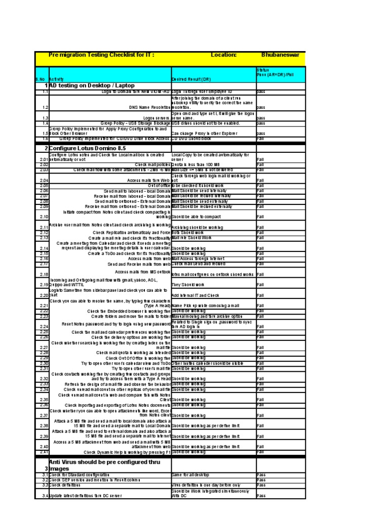 Pre Migration IT Checklist | PDF