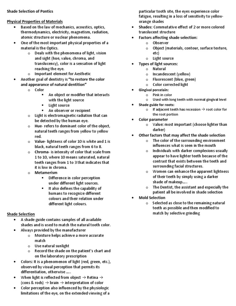 Shade Selection of Pontics - RPD | PDF | Color | Light