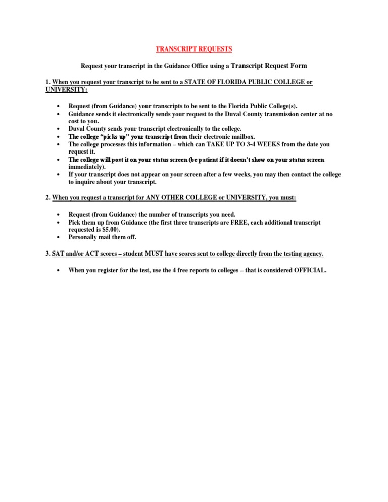 Transcript Requests Pdf
