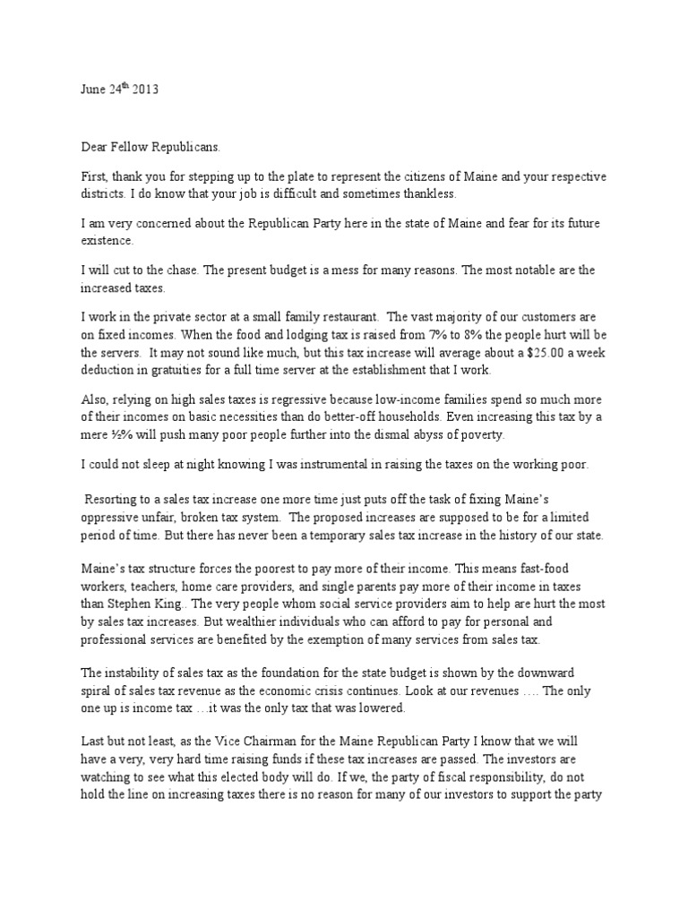 Beth O'Connor Letter To Maine Republican Caucus | PDF | Republican ...